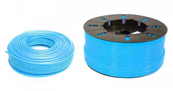 Light blue Polyurethane Tubing in various diameters.